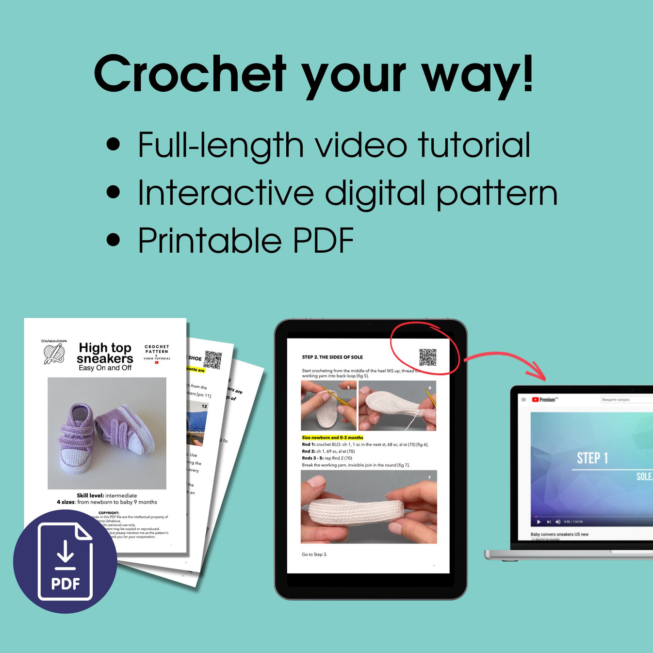 Newborn Velcro Booties: Crochet Baby Sneakers Pattern for Boys & Girls ...